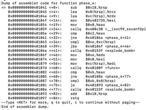 solved phase 4 and func 4 assembly code the answer should