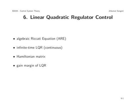 Lqr And Steady State Riccati Equation Jitkomut Songsiri