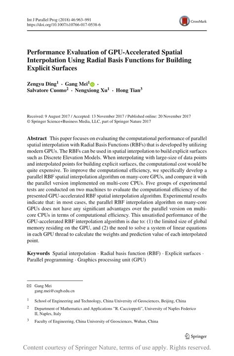 Performance Evaluation Of Gpu Accelerated Spatial Interpolation Using