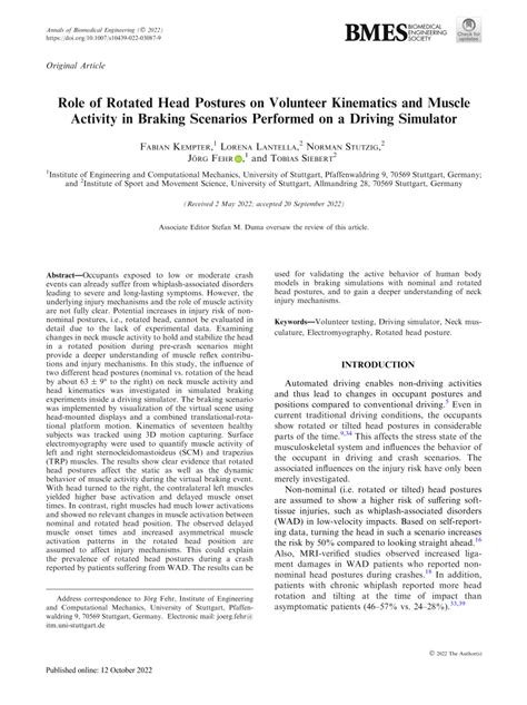Pdf Role Of Rotated Head Postures On Volunteer Kinematics And Muscle