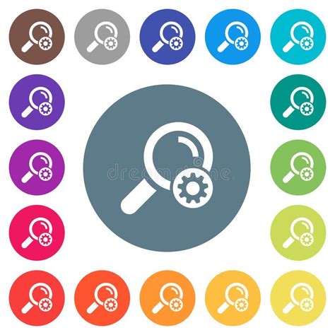 Search Settings Flat White Icons On Round Color Backgrounds Stock Vector Illustration Of Round