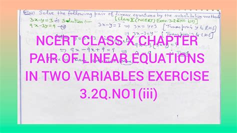 Ncert Class X Chapter Pair Of Linear Equations In Two Variables Exercise 32qno1iii Youtube