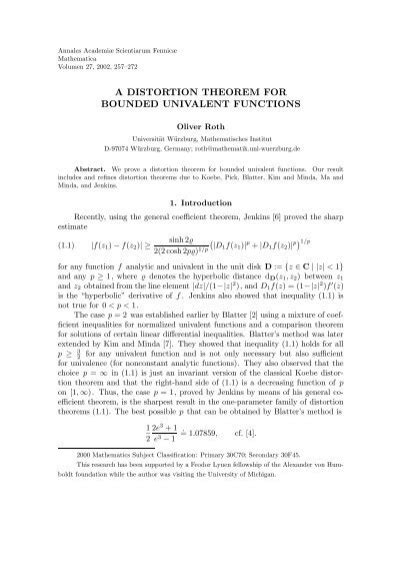 a distortion theorem for bounded univalent functions