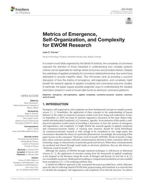 Pdf Metrics Of Emergence Self Organization And Complexity For Ewom Research