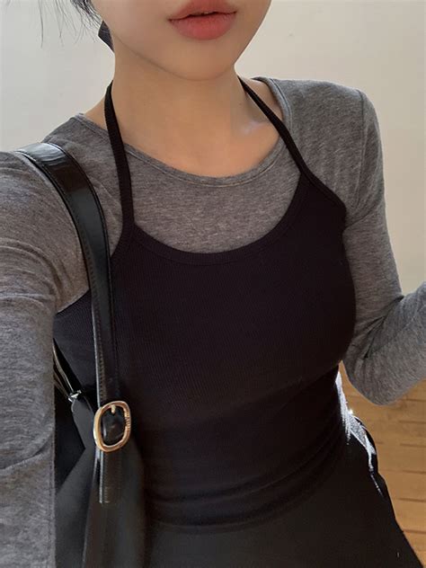 프렌치오브 6천장돌파 레이어드쫀쫀 Made 네트 여름 골지 홀터넥 크롭 슬리브리스 나시5color