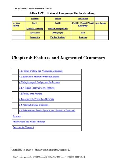 Chapter 4 Features And Augmented Grammars Allen 1995 Natural