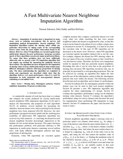 Pdf A Fast Multivariate Nearest Neighbour Imputation Algorithm Kenneth Mcgarry And Giles