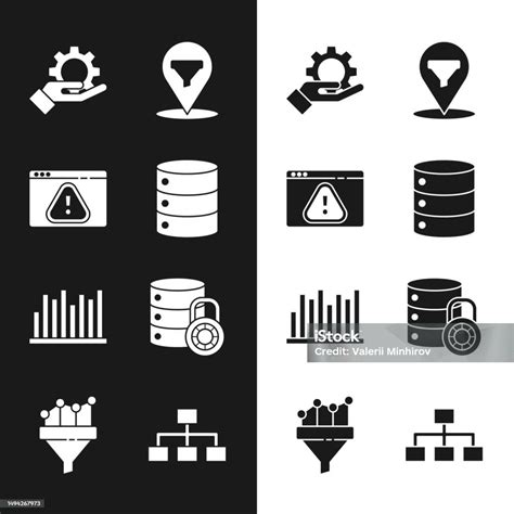 Set Server Data Web Hosting Browser With Exclamation Mark Hand Settings Gear Location Sales