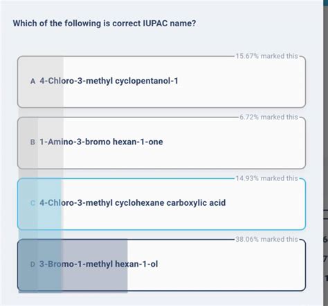Which of the following is correct IUPAC name?15.67% marked thisA 4-Chlo..