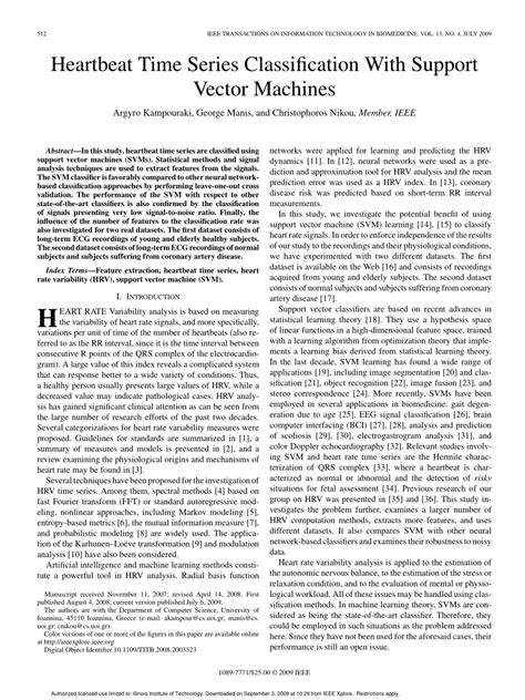 PDF Heartbeat Time Series Classification With Support Vector Machines