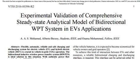 Experimental Validation Of Bidirectional Wpt System Energy Systems Research Laboratory