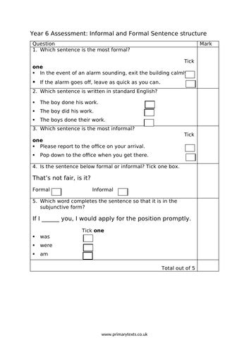 Year 6 Formal And Informal Sentence Structure Ppt Lesson And