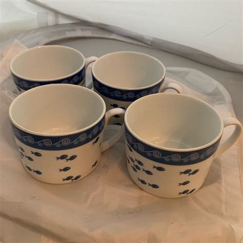 4 Small Bridget Dobson Pisces Fine Porcelain Cups New Ebay