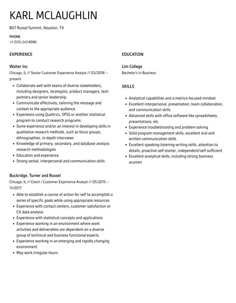 Customer Experience Analyst Resume Samples Velvet Jobs