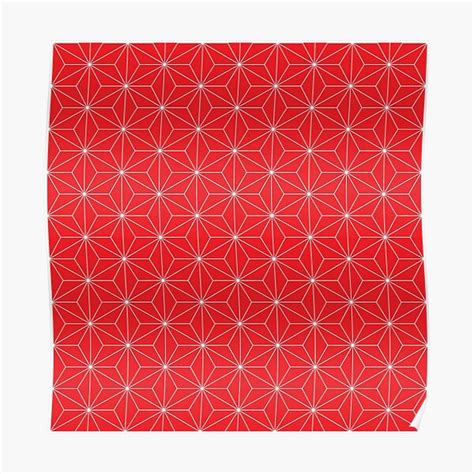 Red Asanoha Pattern White Asanoha Outline On Red Background Poster