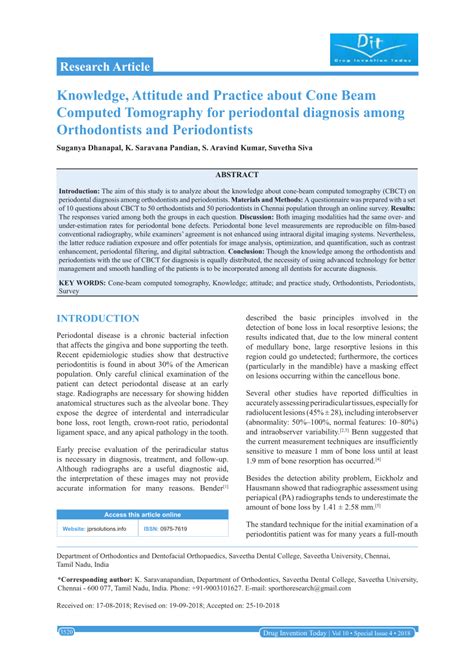 Pdf Knowledge Attitude And Practice About Cone Beam Computed Tomography For Periodontal