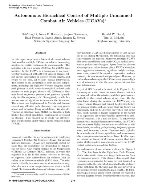 Pdf Autonomous Hierachical Control Of Multiple Unmanned Combat Air