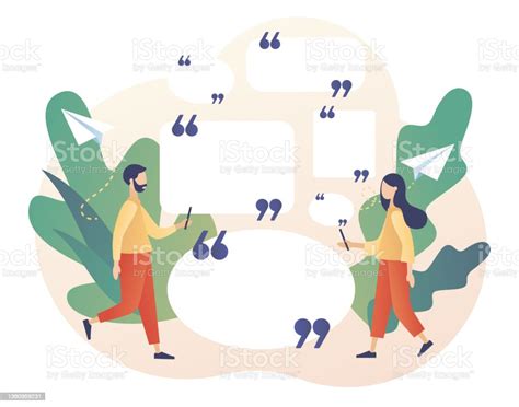 작은 문자는 크고 유명한 사람들을 인용 인용 상자 와 음성 거품 문자 메시지 견적 상자 현대 플랫 만화 스타일 흰색 배경의 벡터 그림 Brand Name Online