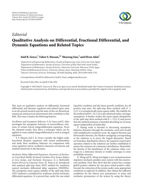 Pdf Qualitative Analysis On Differential Fractional Differential And Dynamic Equations And