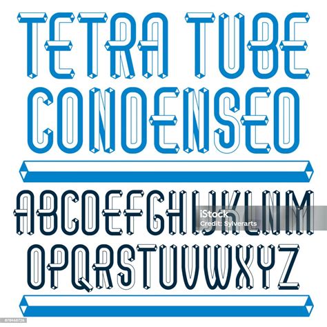 벡터 세련 된 빈티지 자본 영어 알파벳 편지 컬렉션입니다 특별 한 압축된 유형 글꼴에서 스크립트는 Z 만든 판지 튜브 스타일 삼각 디자인을 0명에 대한 스톡 벡터 아트 및