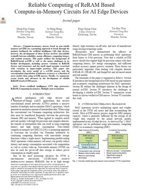 Reliable Computing Of Reram Based Compute In Memory Circuits For Ai