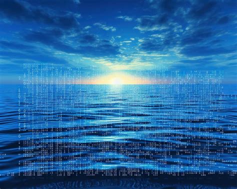An Ocean Of Information With Waves Of Code At Dawn Stock Illustration