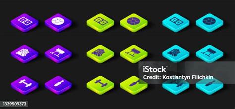 설정 아령 볼링 핀 체크리스트 클립 보드와 테니스 공 Pommel 말 축구와 스포츠 기계 점수 판 아이콘 벡터 3차원 형태에 대한 스톡 벡터 아트 및 기타 이미지 Istock