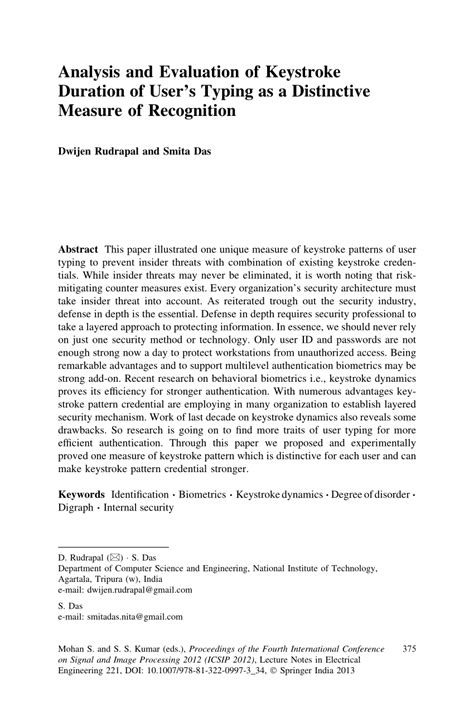 Pdf Analysis And Evaluation Of Keystroke Duration Of Users Typing As A Distinctive Measure Of