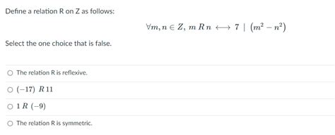 Solved Define A Relation R On Z As Follows Select The One Chegg Com
