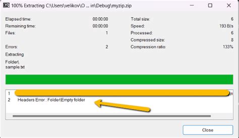 ziplibrary 7zip reports errors while extracting archive containing