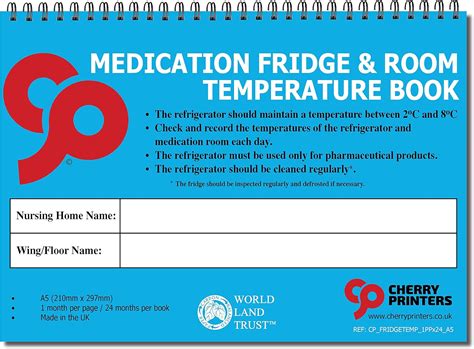 Cherry Medication Fridge And Room Temperature Record Book For Nursing