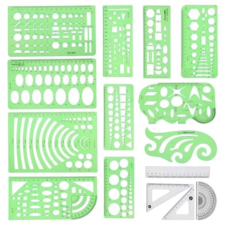 15pcs Geometric Drawing Stencils Set Measuring Toolsdrafting Tools