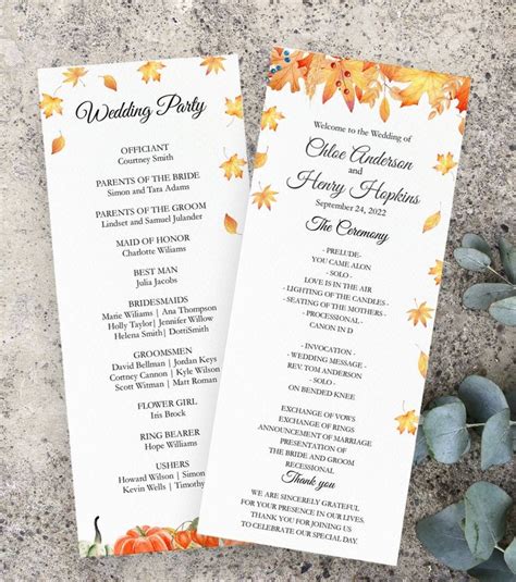 Fall Wedding Program Template Editable Autumn Program Fan Printable Ceremony Program Wedding