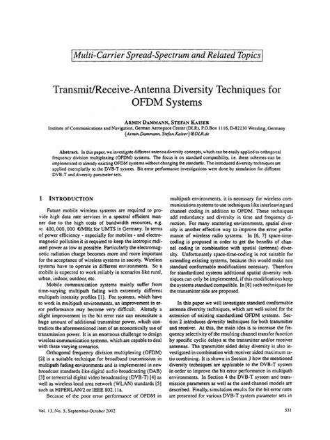 Transmitreceive Antenna Diversity Techniques For Ofdm Systems Pdf Orthogonal Frequency