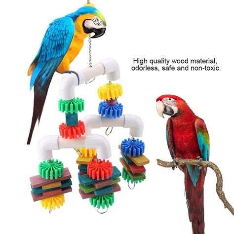 Parrot Chew Toy Colorful Wooden Blocks Hanging Toy Pet Bird Biting Plastic Tube Toy For Macaw