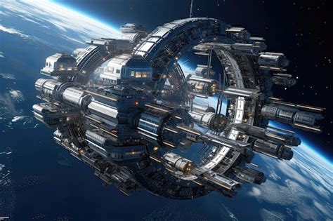 Premium Photo A Massive Space Station Orbiting A Distant Planet