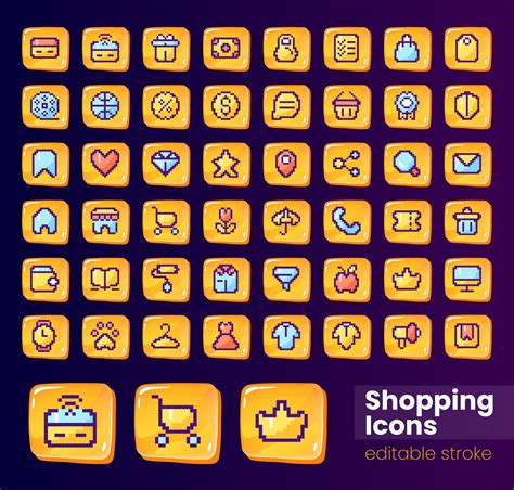 Shopping Glossy Ui Button With Pixelated Color Icon Big Set Editable Bit Graphic Element On