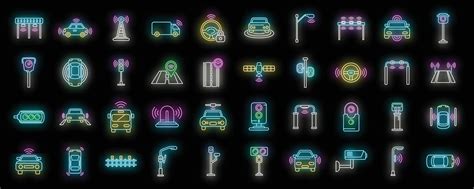 Road Sensors Icons Set Neon 46038904 Vector Art At Vecteezy