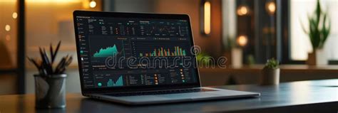 Professional Workspace Showcasing Business Analytics Dashboard With Digital Charts In Modern