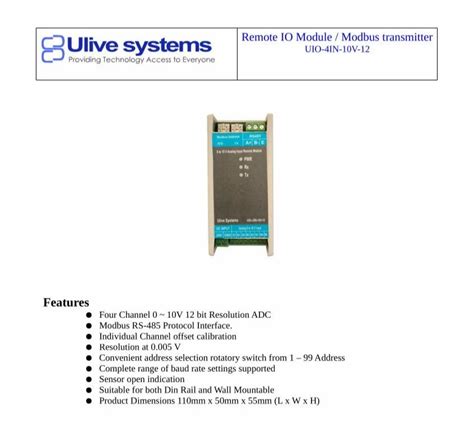 Dual Input 0 10v Analog To Rs485 Modbus Transmitter At ₹ 3500 Piece Remote Input Output