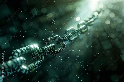 Futuristic Scene With Binary Chains Shattering Illustrating The Liberation From Data