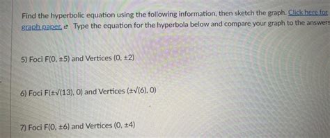 solved find the hyperbolic equation using the following