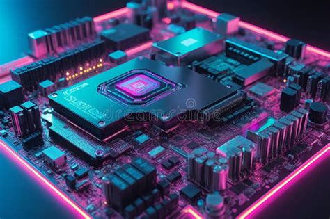 Futuristic Quantum Computer Chip Power Machine Digital Cybernetic Neon Stock Image Image Of