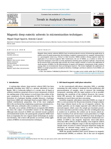 Pdf Magnetic Deep Eutectic Solvents In Microextraction Techniques