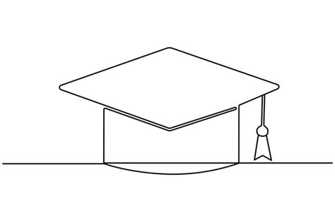 졸업 모자 연속 한 줄 그림 윤 교육 터 아이콘 프리미엄 벡터