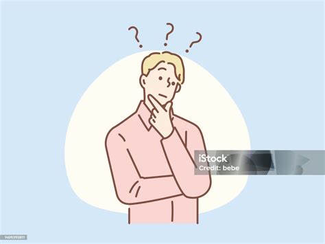 문제 삽화 함께 생각하는 혼란스러운 사람 물음표가 있는 사람 벡터 일러스트 레이 션 생각하는 사람 조각상에 대한 스톡 벡터 아트