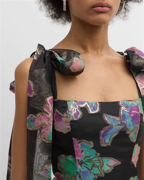 Black Halo Devalin Pleated Floral Organza Brocade Gown Neiman Marcus