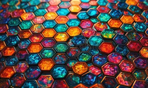 Close Up View Vibrant Colorful Hexagonal Pattern Composed Small