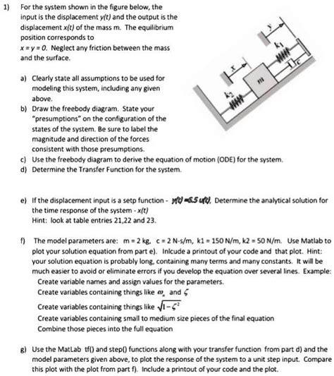 1 For The System Shown In The Figure Below The Input Is The Displacement Yt And The Output