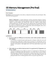 05 Memory Management1 Pdf 05 Memory Management Pre Final 05 Practice Exercise 1 Part I 20